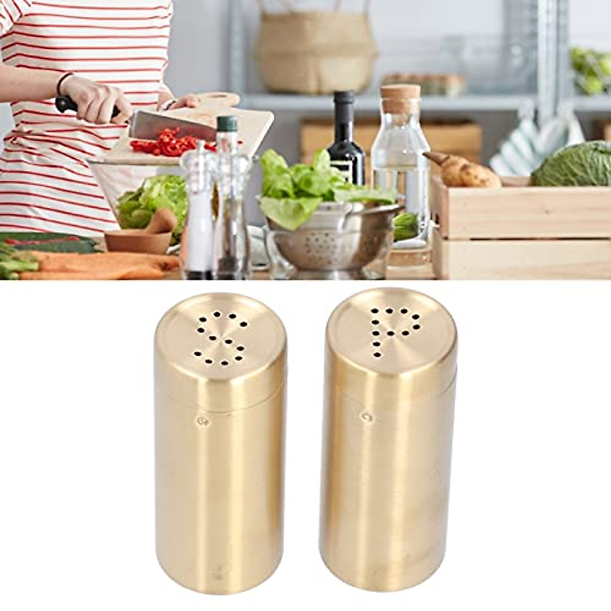 Spice Stainless Steel Pepper Shaker Kitchen Tool Salt Sugar Spice Pepper Shaker Dredge Salt/Sugar/Pepper Shaker Seasoning Bottle Salt and Pepper Shaker Kitchen Tool (golden, L)