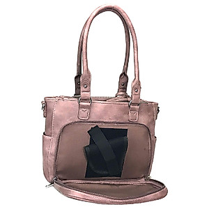Zzfab Medium CCW Bag Multi-Zippers Fashion Faux Leather Concealed Carry Purse (Mauve)