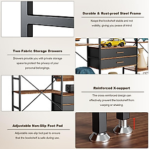 GRYPQROH Book shelf and Bookcase Triple Wide 5 Tier Industrial Bookshelf with Drawers & 14 Open Display Shelves, Large Etagere Tall Bookcase with Metal Frame for Home Office Living Room Retail Display