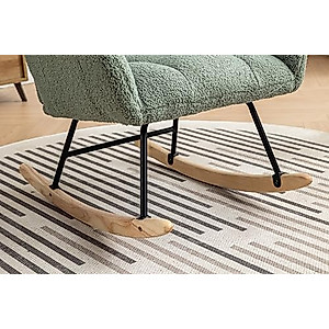 Tiophome Rocking Nursery, Upholstered Glider Rocker Accent Chairs Padded Seat with High Backrest, Comfy Side Armchair for Nursing, Living Room, Bedroom, Office,Teddy Velvet, Green, Extra Large