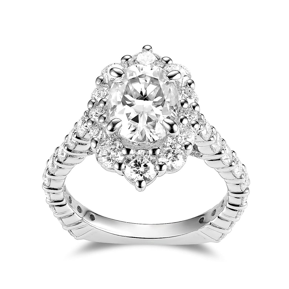 DovEggs Moissanite Engagement Rings for Women 4ctw 7X9mm Astro Oval GHI Color Cut Moissanite Floral Euro Shank Halo Anniversary Wedding Ring 14K Gold QUALITY Sterling Silver(6)