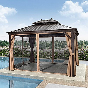 PURPLE LEAF 10' X 12' Hardtop Gazebo Canopy for Patio Deck Backyard Heavy Duty Outside Sunshade with Netting and Curtains Outdoor Permanent Metal Pavilion