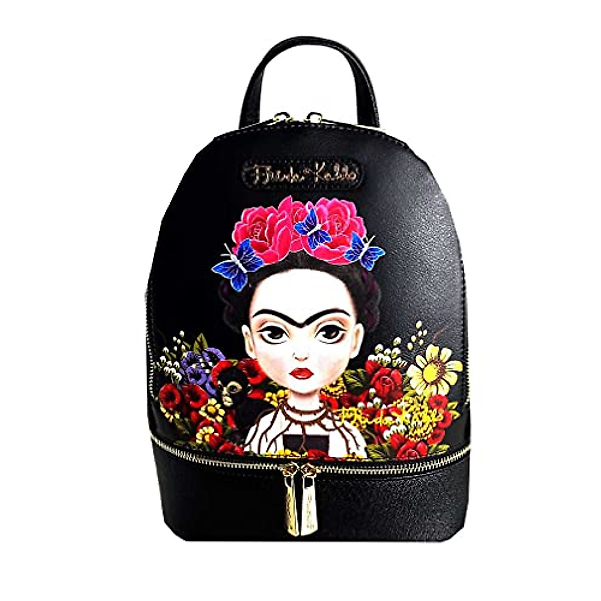 Frida Kahlo Cartoon Licensed Cute Backpack (Black/Black)