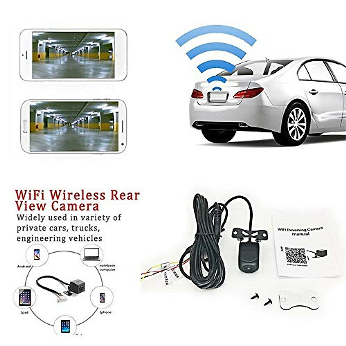 GoolRC Wireless Backup Camera HD WiFi Rear View Camera for Car, Vehicles, WiFi Backup Camera with Night Vision, IP67 Waterproof LCD Wireless Reversing Monitor