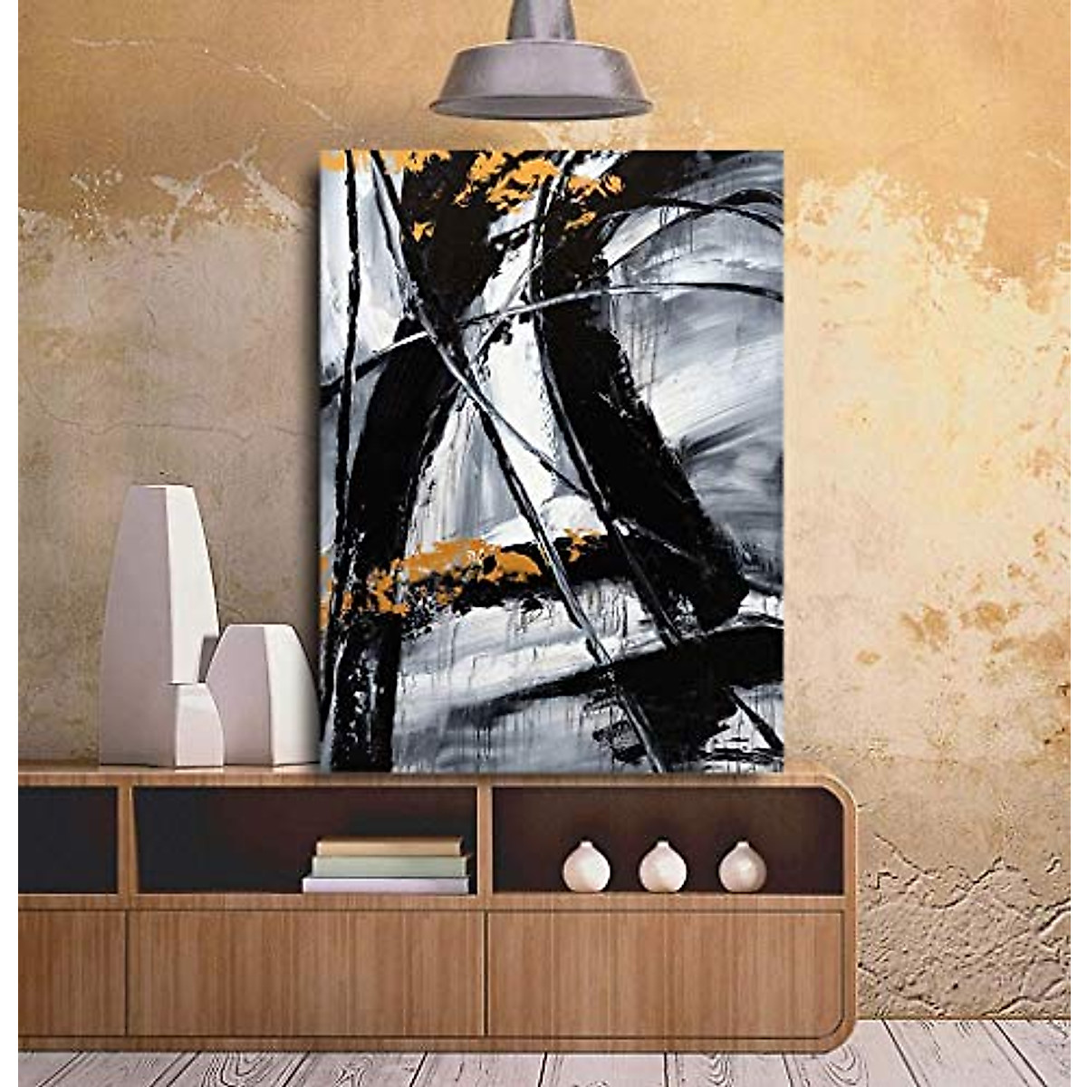 Yihui Arts Canvas Wall Art Decor Hand Painted Black and White Abstract Painting Large Art Pictures Modern Artwork for Living Room Bedroom Office Decor (24x36IN)