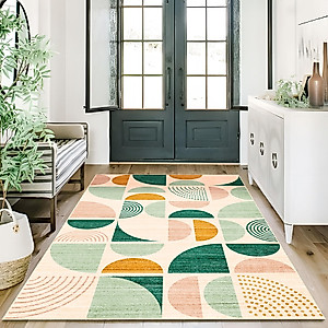MUJOO Green Rug Boho Washable,3x5 Area Rugs for Bedroom Entryway Living Room Bedside,Small Throw Floor Carpet Non Slip Soft Indoor Modern Abstract Sage Green