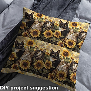 Feelyou Cute Cat Fabric by The Yard 1 Yard Cartoon Cat Print Upholstery Fabric for Chairs for Boys Girls Sunflower Decorative Waterproof Outdoor Fabric Cat Lover's Gift Fabric for Home DIY Projects