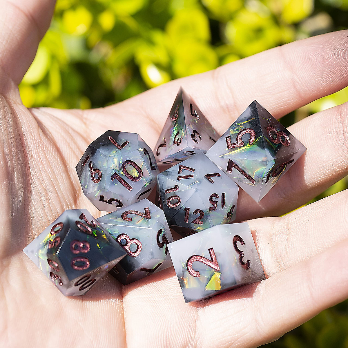 DND Dice Sharp Edge Dice Polyhedral Dice Mini Planet Dice Dungeons and Dragons Dice Handmade Dice Set Peachy Galaxy (Dark Knight)