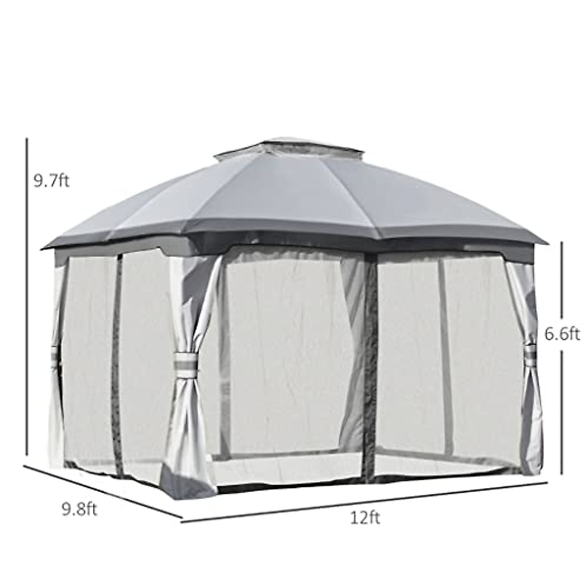 ZZBJ 10' X 12' Patio Gazebo Canopy Shelter, Outdoor Solid Steel Frame Gazebo with Double Vented Roof, Zippered Mesh Sidewalls