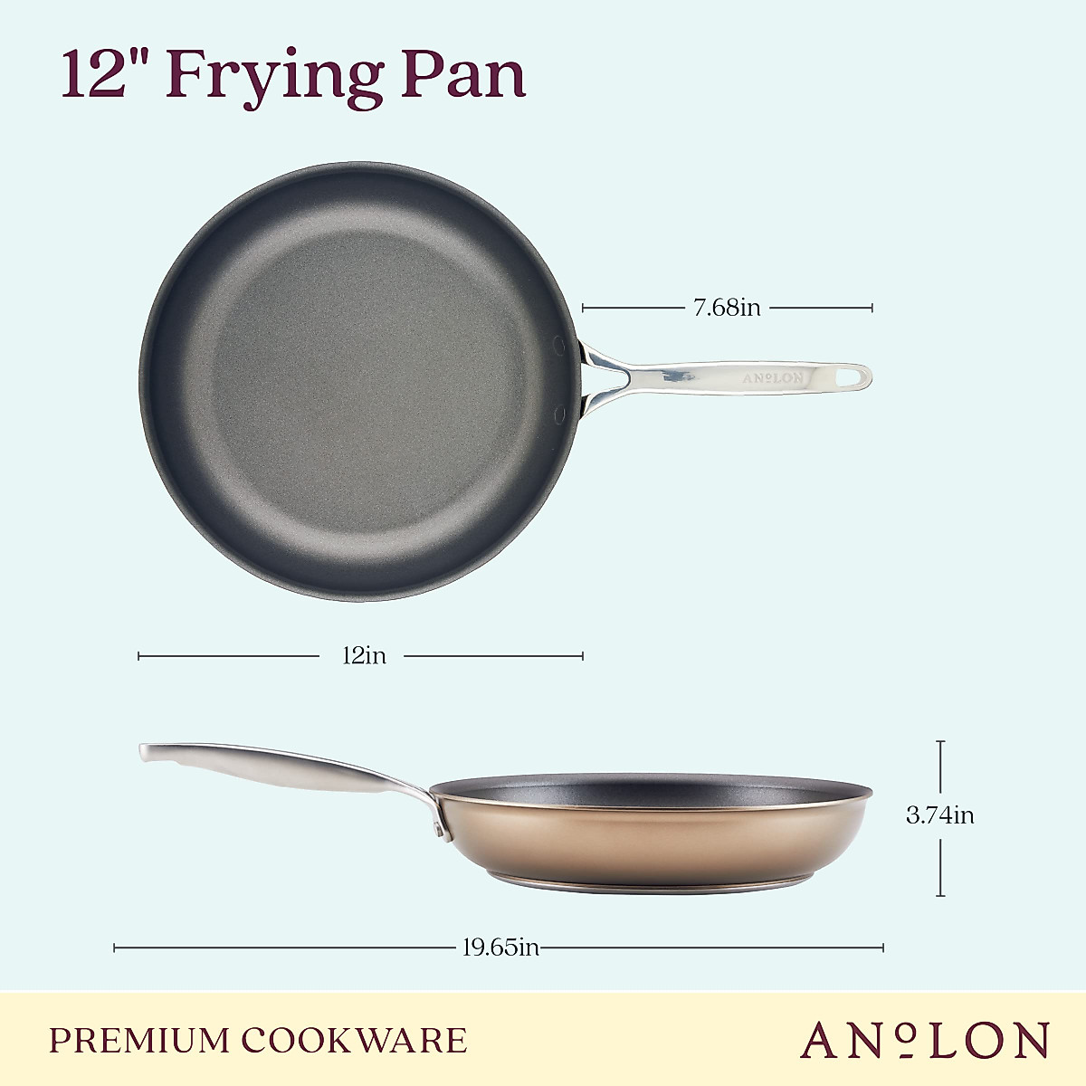 Anolon Ascend Hard Anodized Nonstick Frying Pan/Skillet - Good for All Stovetops (Gas, Glass Top, Electric & Induction), Dishwasher & Oven Safe with Stainless Steel Handle, 12 Inch - Bronze