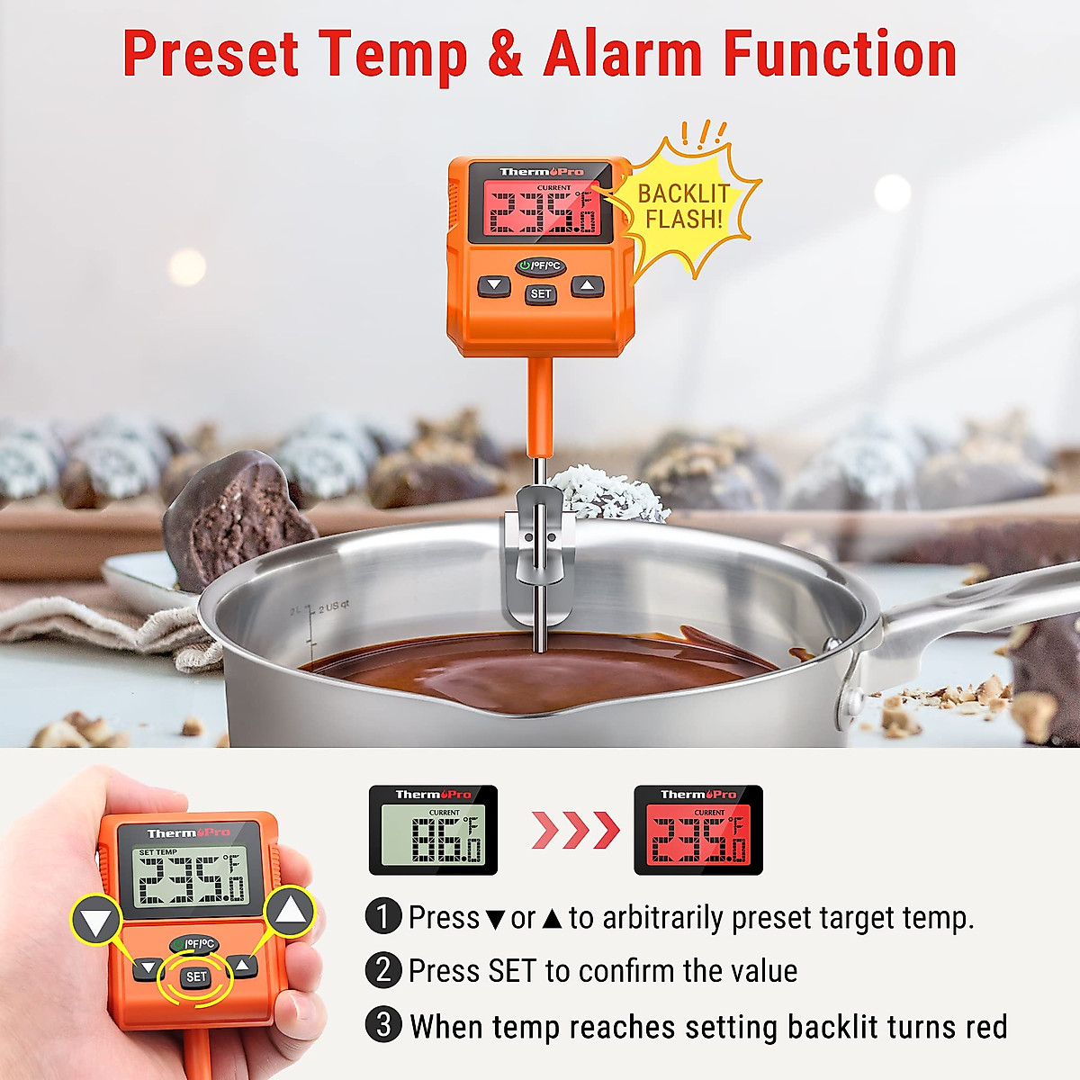 ThermoPro TP511 Digital Candy Thermometer + ThermoPro TP420 2-in-1 Instant Read Thermometer for Cooking