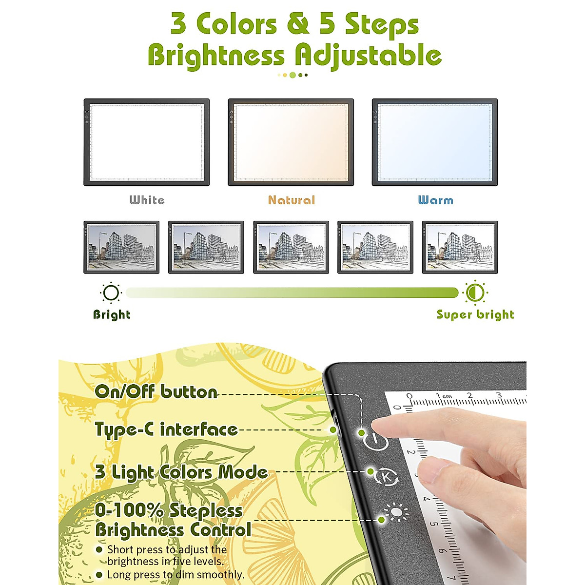 KACOLA A4 Light Pad for Diamond Painting, Light Board, Tracing Light Box by Magnetic for Weeding Vinyl, Ultra-Thin Copy Board with 3 Adjustable Brightness for Drawing, Sketching, Animation