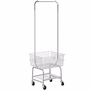Yaheetech Rolling Laundry Bakset with Wheels, Laundry Cart with Hanging Rack, Metal Laundry Hamper Basket Butler Cart with Wheels and Wire Storage Rack, Silver