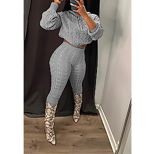 NRTHYE Hooded Sweater Two Piece Set Autumn Winter Women Solid Long Sleeve Crop Top And Pants Rib Knitted Suits Tracksuit