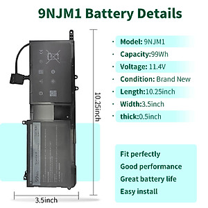 DMKAOLLK 99Wh 9NJM1 Battery Replacement for Dell Alienware 17 R4 R5 15 R3 R4 Alienware 15 2018 ALW17C-D1758 P31E P31E001 P31E002 P69F P69F001 P69F002 Series 9NJMI 44T2R MG2YH 01D82 546FF 11.4V