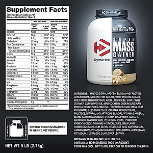 Dymatize Super Mass Gainer Protein Powder, 1280 Calories & 52g Protein, Gain Strength & Size Quickly, 10.7g BCAAs, Mixes Easily, Tastes Delicious, Gourmet Vanilla, 6 Pound (Pack of 1)