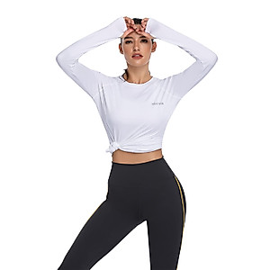 HISKYWIN Women's UPF 50+ Sun Protection Long Sleeve Shirts Outdoor Hiking Fishing Tops HF103- White-M