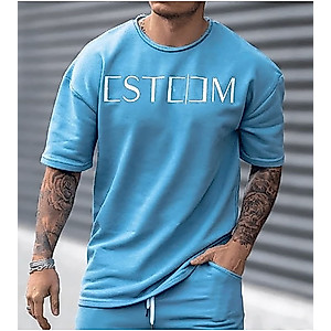 TZIISOA Men's Tracksuits 2 Piece Outfit Casual Short Sleeve Sweat (Blue,L)