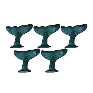 5 Cast Iron Whale Tail Hooks Or Drawer Pulls Coat Hat Closet Hall Tree Sea Foam Green Color