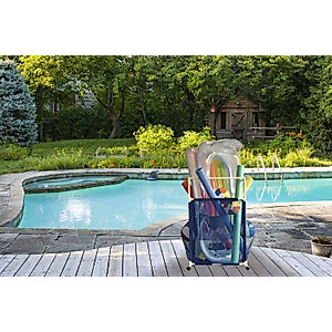 Essentially Yours Rolling Pool Noodle Storage Organizer Bin, Standard Noodle Holder, (25.4" W x 26" L x 40.5" H), Blue/White Style 510643