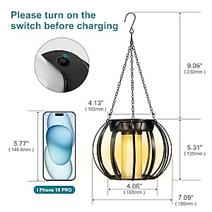 Solar Lantern Outdoor, Outdoor Lights with Crystal Shining Effect, Hanging Solar Lights Waterproof Powered Outdoor Lights Metal Decorative Lighting with Hook (Warm 1Pack-Black)