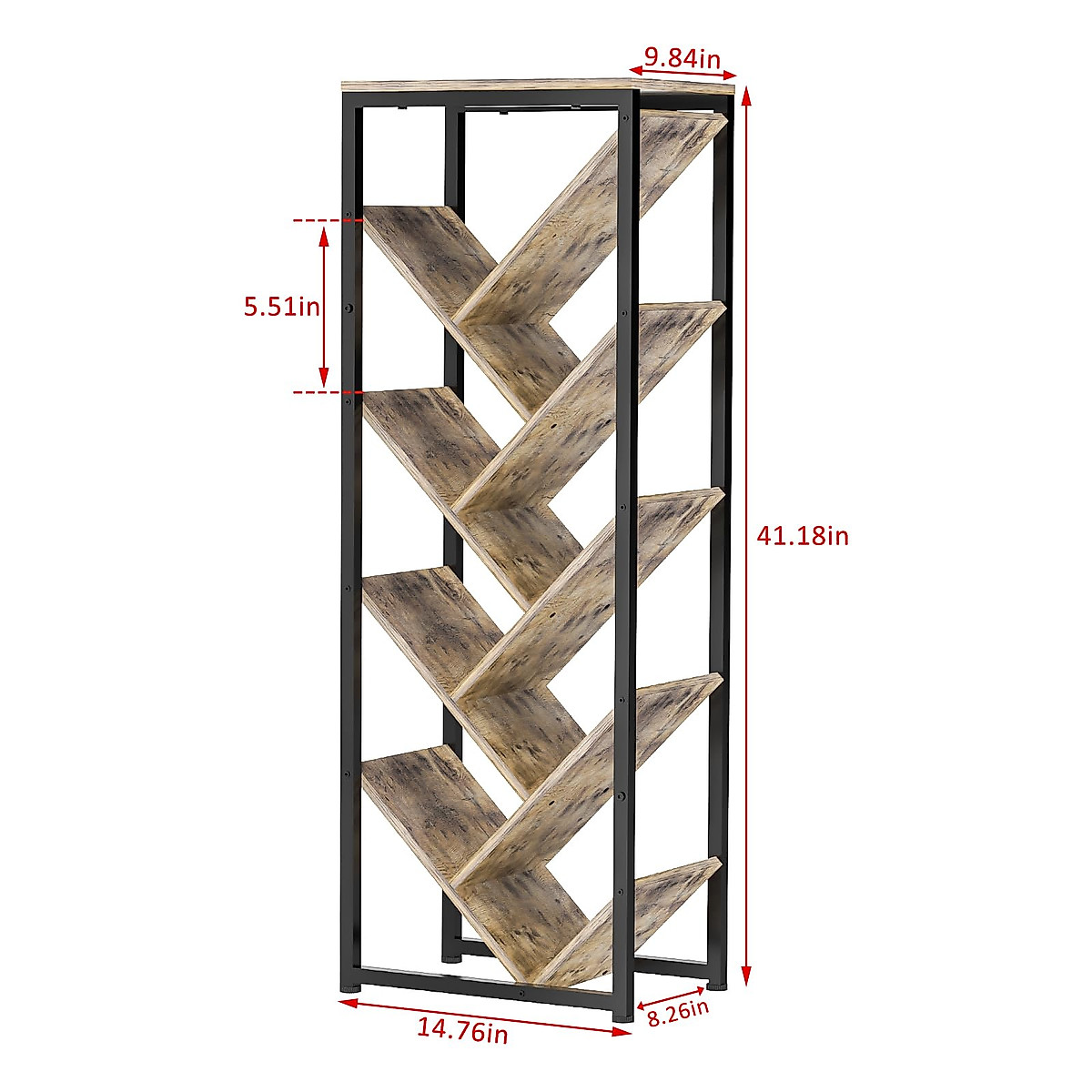 Cutogxon Tree Bookshelf - 9 Tier Floor Standing Tree Bookshelf for CDs/Movies/Books, Small Bookshelf for Small Spaces Bookshelves Wooden Book Storage Organizer Shelves for Bedroom Living Room