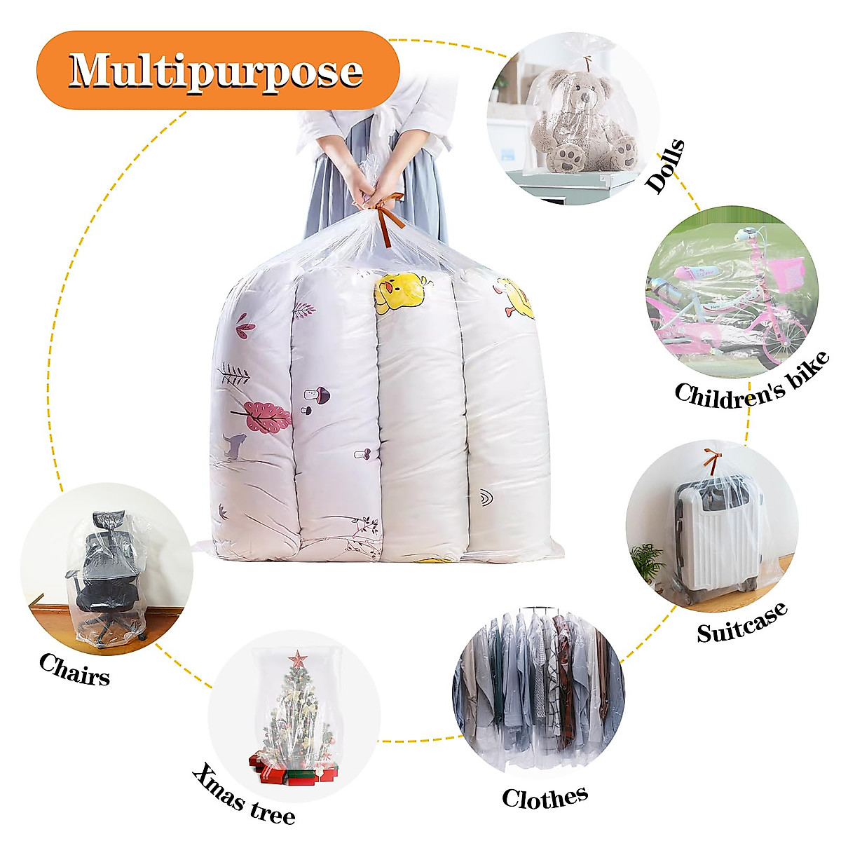 4 Pack Large Clear Plastic Bags, 40" x 60" Moistureproof Dustproof Large Storage Bags, Reusable Giant Extra Luggage Storage Bags for Luggage, Suitcase,Furniture, Chair, Kids Bike (Include 4 Ties)