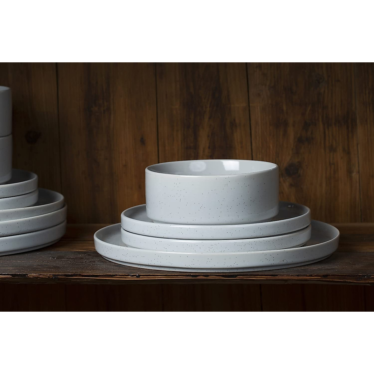 Famiware Nebula Plates and Bowls Set, 12 Pieces Dinnerware Sets, Dishes Set for 4, Light Gray