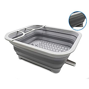 SAMMART 8.5L (2.2 Gallon) Collapsible Dish Drainer with Swivel Spout - Foldable Drying Rack - Portable Dinnerware Organizer - Space Saving Kitchen Storage Tray (1, Grey)