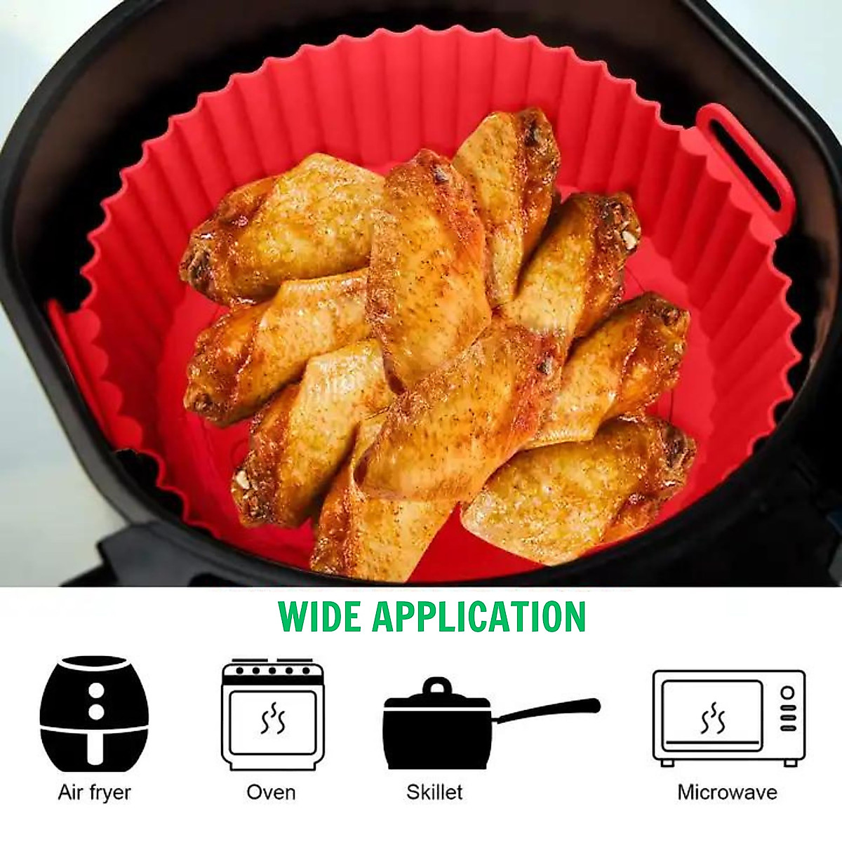 Silicone Air Fryer Liners,Replaces Flammable Parchment Paper, Air Fryer Silicone Basket Non-Stick Safe & Easy to Clean,Reusable.(Top: 8inch, Bottom: 6.75inch, 2 Pack)