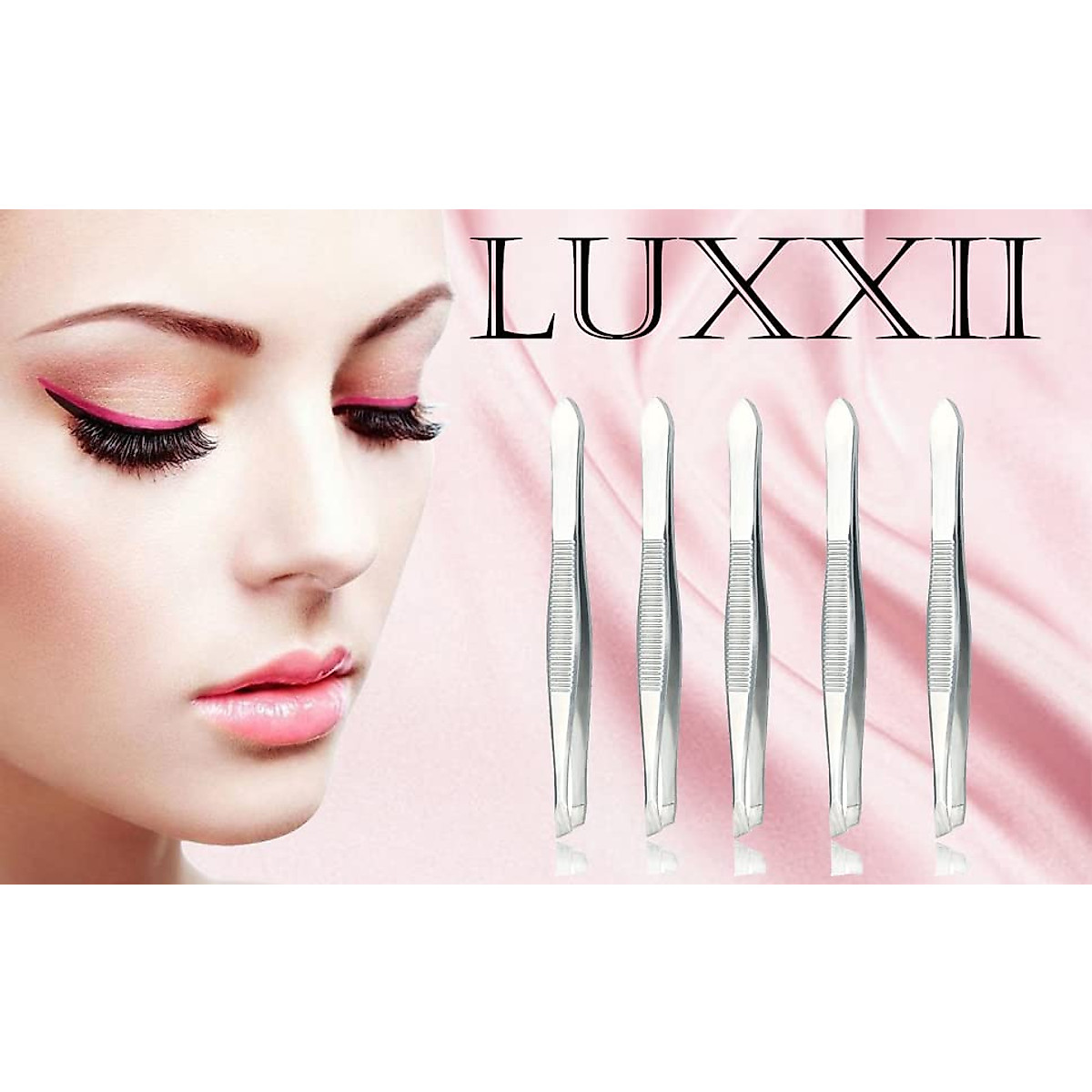 Luxxi (5 Pack) Slant Tweezers - Precision Sturdy Stainless Steel Slant Tip Tweezers Hair Plucker for Hair and Eyebrows Personal Care (Silver Tone)