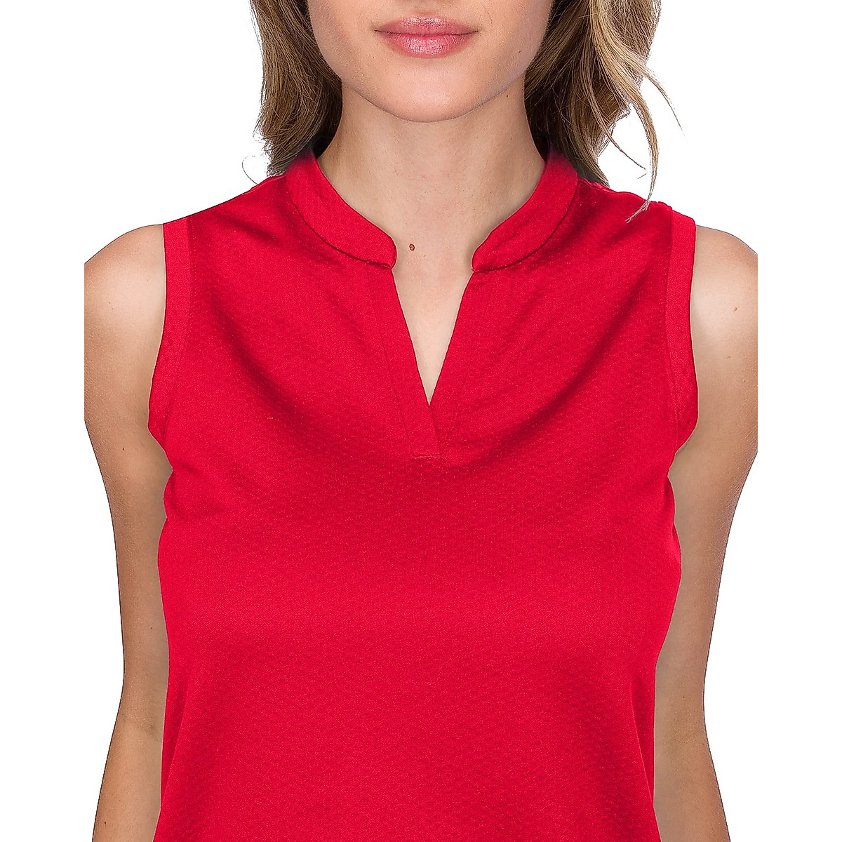 Three Sixty Six Womens Quick Dry Polo Shirt - Sleeveless and Collarless Golf Shirts w/ 4-Way Stretch Fabric and UV Protection Cherry Red