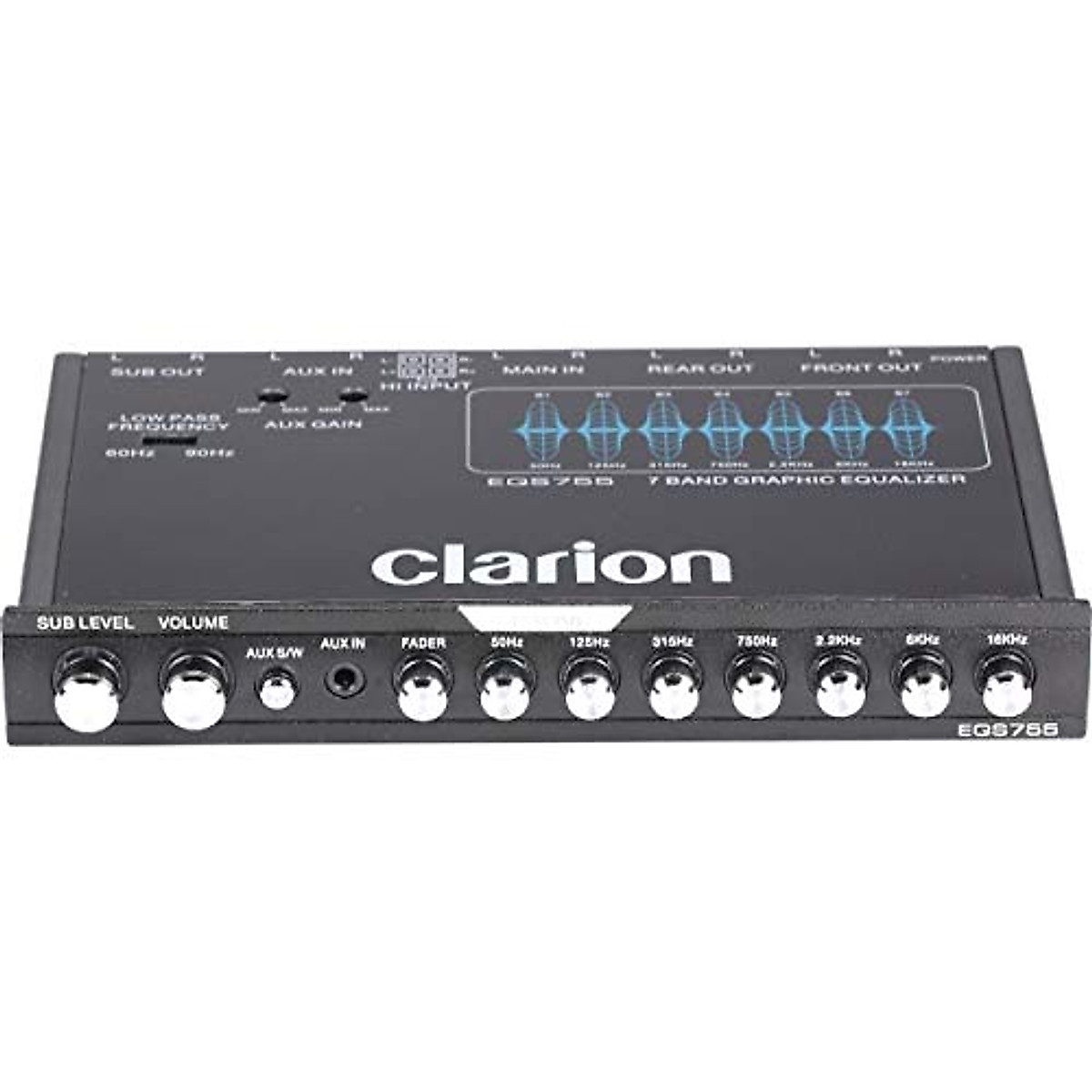 Clarion EQS755 7-Band Car Audio Graphic Equalizer with Front 3.5mm Auxiliary Input, Rear RCA Auxiliary Input and High Level Speaker Inputs