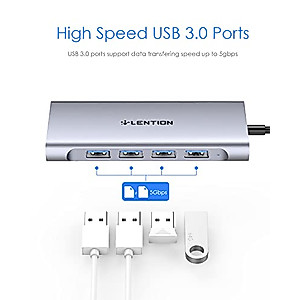LENTION USB-C Multi-Port Hub with 4K HDMI Output, 100W PD, 4 USB 3.0 Compatible 2023-2016 MacBook Pro, New Mac Air & Surface, Chromebook, More, Stable Driver Adapter (CB-C35, Space Gray)