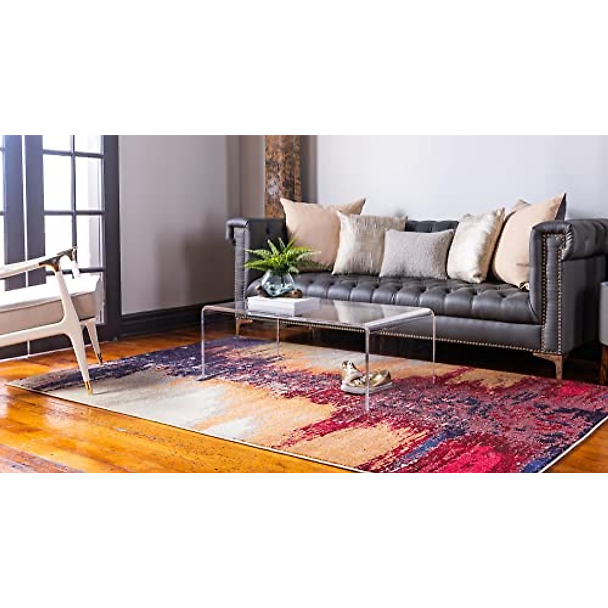 Unique Loom Estrella Collection Abstract, Rustic, Modern, Gradient, Distressed Area Rug, 5' 1" x 8' 0", Pink/Navy Blue