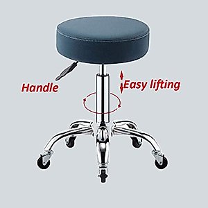 Rolling Swivel Stool Saddle Chair Stool on Wheel， Nail Stool with Gray PU Synthetic Leather Seat， Adjustable Height 45-55 cm， Supported Weight 160 Kg， Adjustable Swivel Rolling Stool for Massage Spa