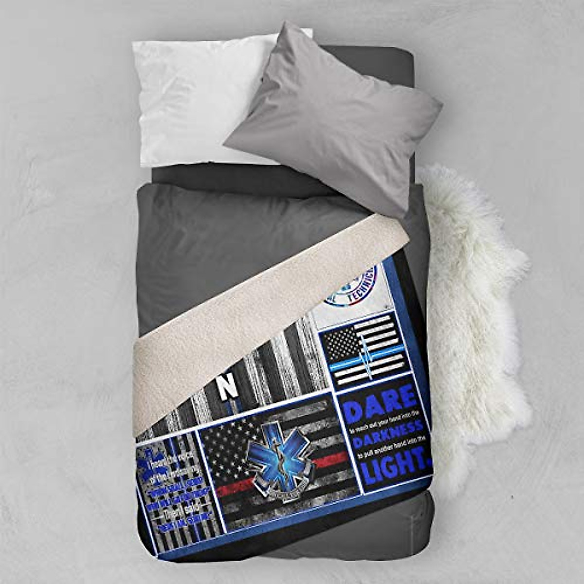 VTH GLOBAL Personalized Custom Name EMS EMT Paramedic Thin White Line Star of Life Fleece Sherpa Blanket Bed Throw Size Tapestry Wall Hanging