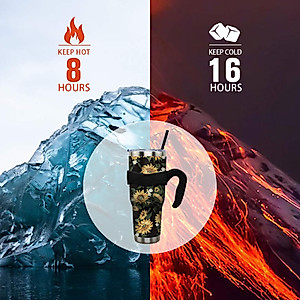 Exacmos 40 oz Tumbler with Handle and Straw 40 oz Sunflower Cup Insulated Stainless Steel Coffee Travel Mug Spill Proof Leak Proof Slim 40oz Tumbler with Handle Sunflower Decor Stuff Gifts for Women