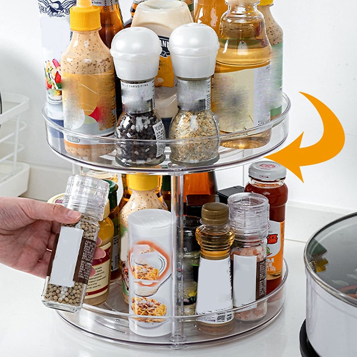 3-Layer 360-Degree Transparent Rotating Spice Rack Storage Rack Lazy Kitchen Bathroom Cosmetic Finishing Turntable Cabinet