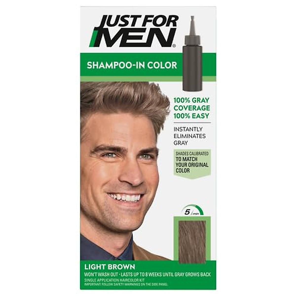 Just For Men Shampoo In Color, Hair Color for Men with Keratin and Vitamin E for Stronger Hair, Restores Natural Hair Color, Light Brown, H-25, Pack of 1
