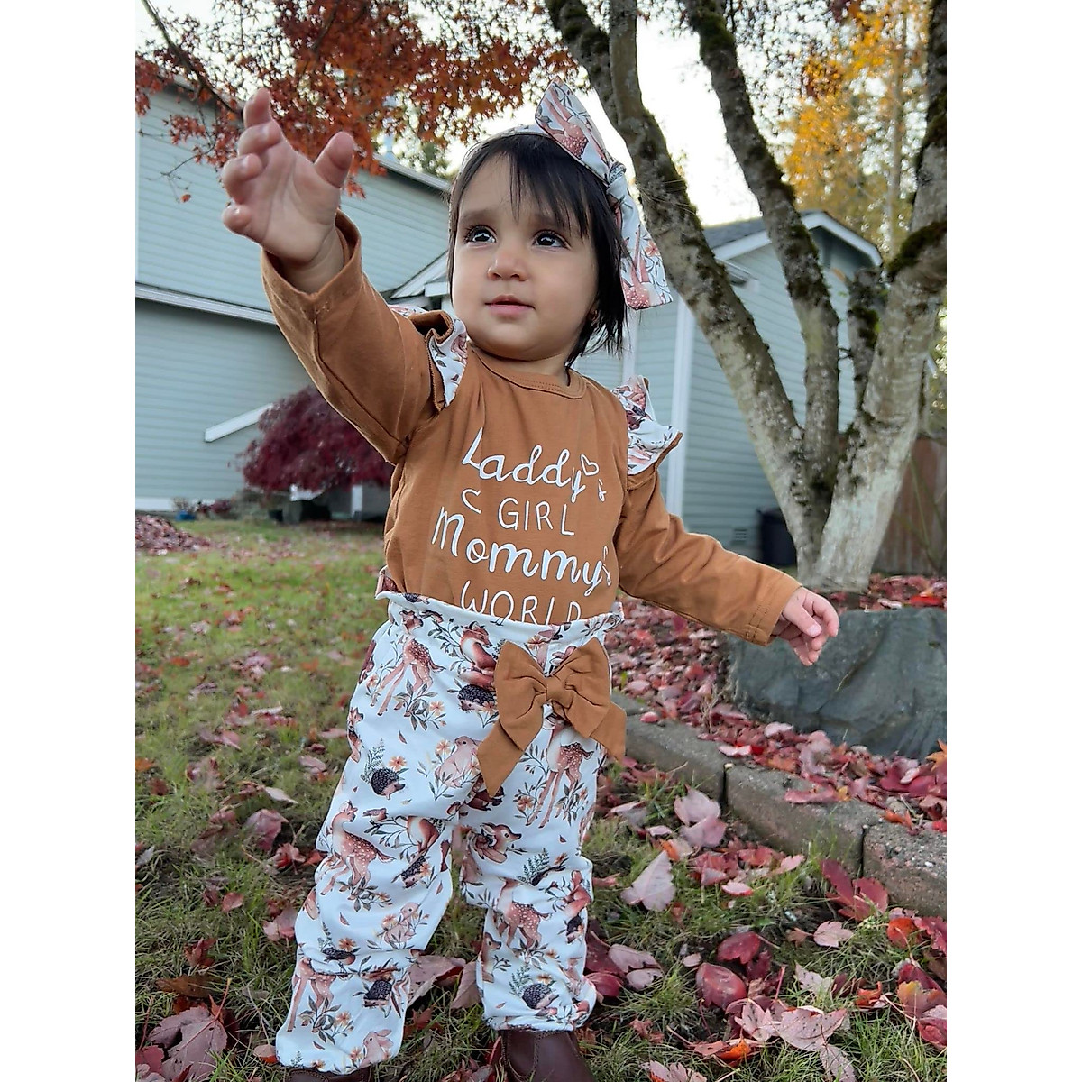 Kislio Baby Girl Clothes Daddys Girl Mommys World Outfit Ruffle Romper Pants Set Newborn Girl Clothes Set