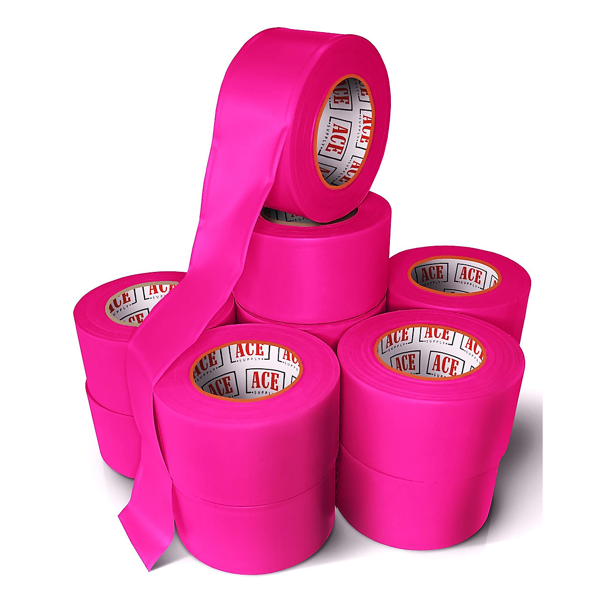ACE Supply Pink Flagging Tape Survey Tape - Non-Adhesive 12 Pack - 1.5" Width, 150' Length, 2 Mil - Tree Tape for Branches, Surveyors Tape, Flag Tape