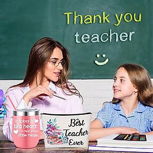 Newtay Teacher Appreciation Gifts Thank You Teacher Gifts Basket,12 oz Wine Tumbler Best Teacher Makeup Pouch Bag Keychains Teacher Socks for Teacher Appreciation Supplies (Big Heart)