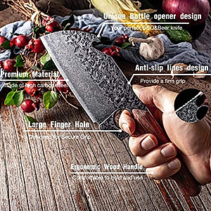 Purple Dragon Boning Knife Hand Forged Chef Knife with Leather Sheath Gift Box Bottle Opener Design Sharp Meat Butcher Cleaver Kitchen Knife for Kitchen Outdoor BBQ Camping