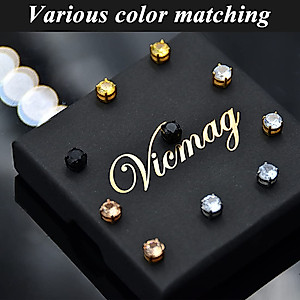 Vicmag Magnetic Earrings for Women, Waterproof Earrings with Magnet, Non Piercing Stud Earrings Ear Ornament Set Cubic Zirconia