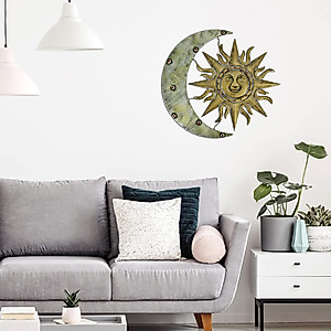 TOPIA Aztec Sun And Moon Metal Wall Decor Metal Sun Wall Decor Metal Sun Decor Outdoor Sun Wall Art (25.5" W x 23" H)