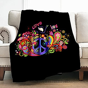 Levens Peace Sign Blanket Gifts for Boys Girls Women, Peace Symbol and Flower Decoration for Home Bedroom Birthday Christmas, Warm Soft Fuzzy Lightweight Throw Plush Blankets Colorful Twin 60"x80"