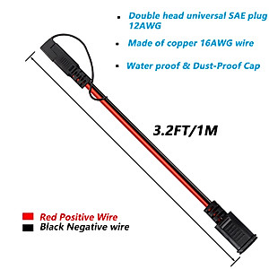 CERRXIAN 3.2FT/1M 16AWG SAE to SAE Extension Cable with SAE Polarity Reverse Adapter, Quick Disconnect Connector Harness SAE Connector for Automotive, Solar Panel Panel SAE Plug -2Pack