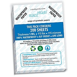Waterproof Paper | 200 Sheets Non-Tear Paper for Laser Printers 5 MIL 110 LB, Synthetic Double Sided Paper, 8.5X11 from HIGHH Image