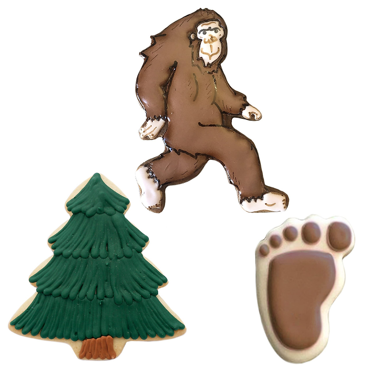 Bigfoot/Sasquatch Cookie Cutters 3-Pc. Set Made in the USA by Ann Clark, Bigfoot, Evergreen Tree, Footprint